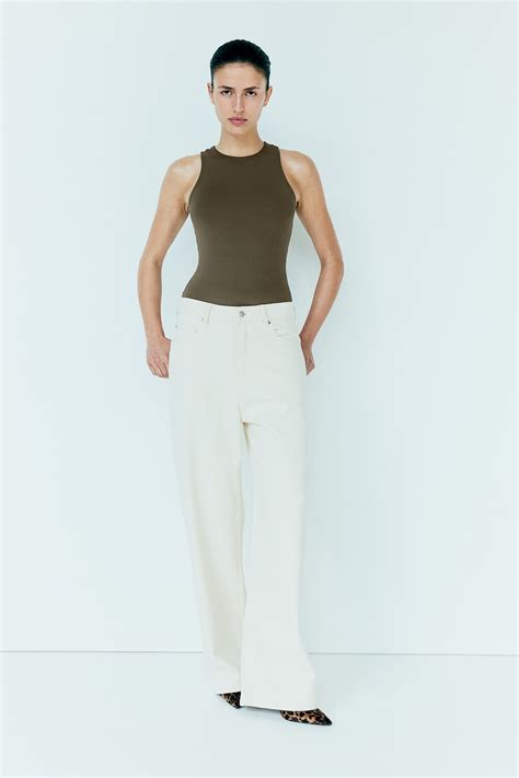 Jersey Thong Bodysuit Dark Khaki Green Ladies Handm Us