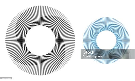 선이 있는 원 집합입니다 불투명도가 다른 한 색상의 선 흰색 배경에 검은색과 파란색 나선형 4 부분으로 구성된 동적 디자인 요소 원형에 대한 스톡 벡터 아트 및 기타 이미지