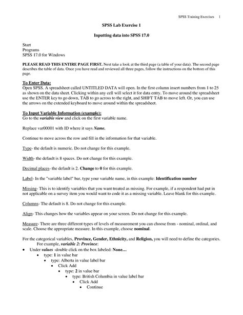 Spss Exercises An Introduction To SPSS Practical Work SPSS Lab Exercise Inputting Data