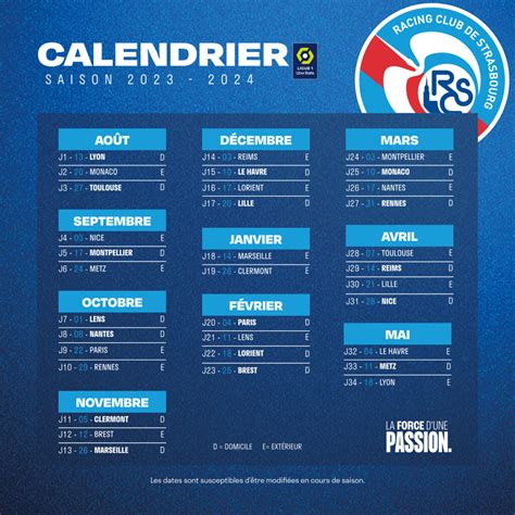 Le Calendrier De La Saison 20232024 Est Connu Racing Club De