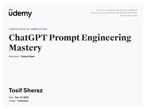 earned chatgpt prompt engineering certificate tosif sheraz posted on the topic linkedin