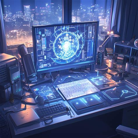 Premium Photo Advanced Quantum Computing Desk Setup