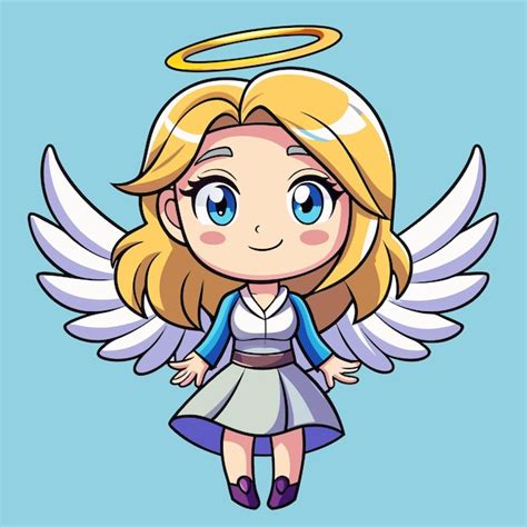 Cute Girl With Shining Angel Wings And Halo Cartoon Vector Premium Ai