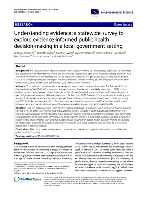 Pdf Understanding Evidence A Statewide Survey To Explore Evidence Informed Public Health