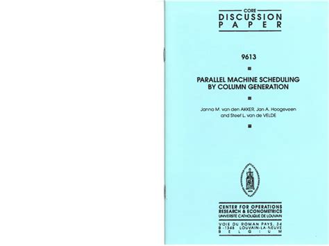 Pdf Parallel Machine Scheduling By Column Generation April 1996