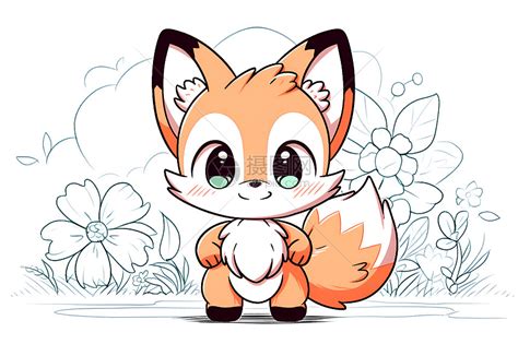 背景中可爱的狐狸绘画插画图片下载 正版图片601020036 摄图网