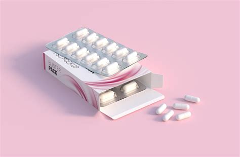 Шаблон макета с двумя блистерами с капсулами белых таблеток в упаковочных коробках 3d рендеринг