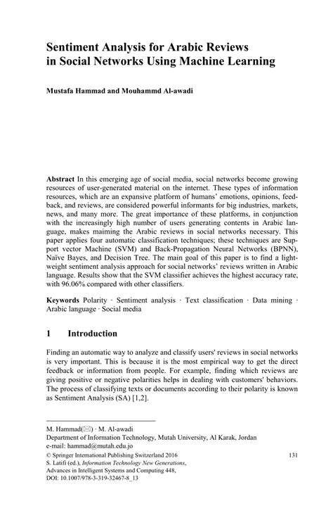 Pdf Sentiment Analysis For Arabic Reviews In Social Networks Using