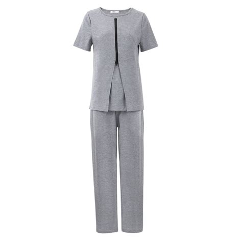 Womens Maternity Nursing Pajama Set Breastfeeding Sleepwear Set Zipper