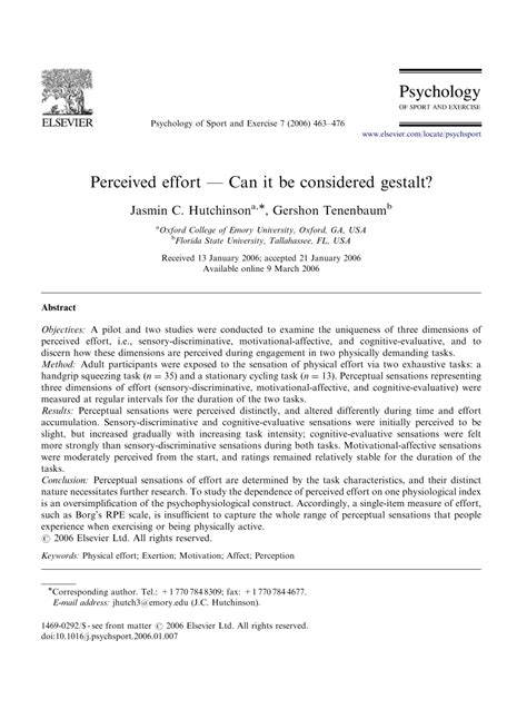 Pdf Perceived Effort — Can It Be Considered Gestalt