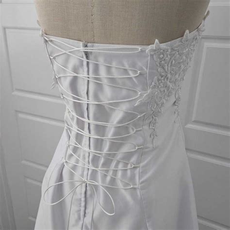 White Satin Strapless Beaded Ballgown Style Wedding D Gem