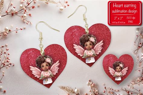 Valentine Earrings Sublimation Heart Shape African American