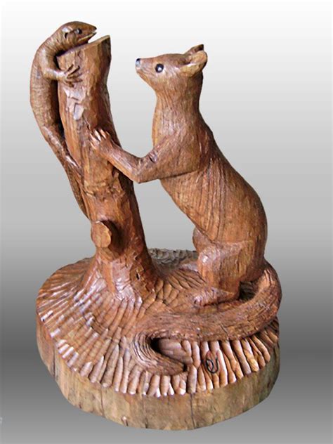 Gineta Y Lagarto Madera De Nogal Escultura En Madera Madera De
