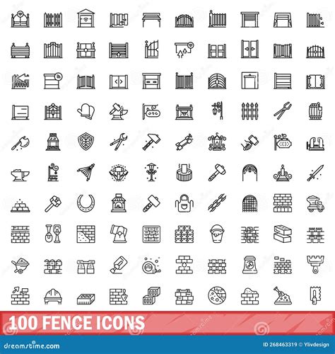 100 Fence Icons Set Outline Style Stock Vector Illustration Of Forge Hammer 268463319
