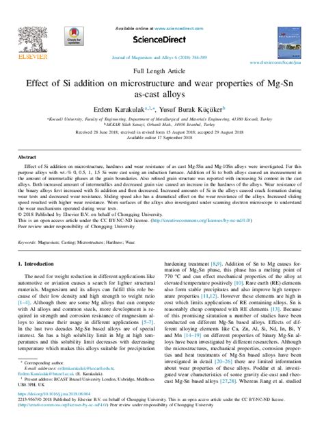 Pdf Effect Of Si Addition On Microstructure And Wear Properties Of Mg
