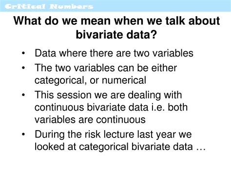 PPT CRITICAL NUMBERS Bivariate Data When Two Variables Meet PowerPoint Presentation ID
