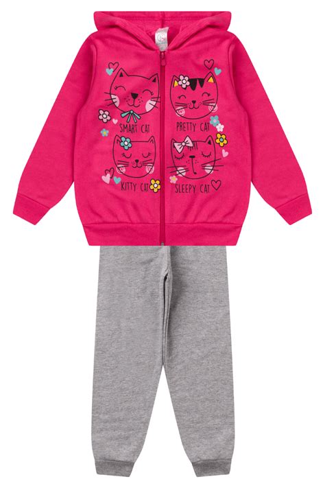Conjunto Infantil Inverno Menina Smart Cat Iaia Rosa Chiclete Ra03001