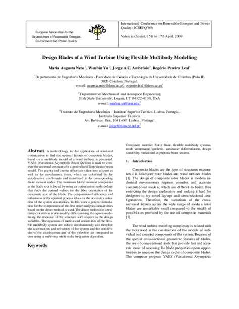 Pdf Composite Rotor Blades Design Of A Wind Turbine Using Flexible Multibody Modelling