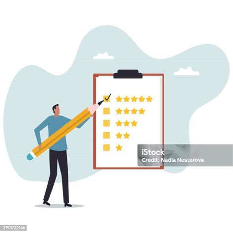 평가 성과 조사 마케팅 피드백 또는 서비스 설문지 고객 의견 비즈니스 컨셉 플랫 캐릭터 고객에 대한 스톡 벡터 아트 및 기타