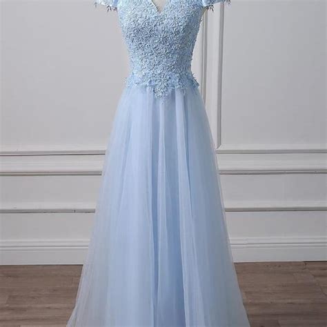 Elegant Off Shoulder Long Sky Blue Lace Prom Dress Off Shoulder Sky