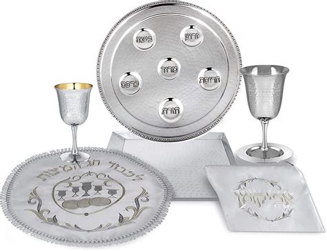 Zion Judaica Passover Hammered Vienna Collection Complete Set Includes Seder Plate Matzah Tray