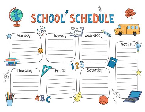 School Schedule Template Printable Us Letter Size Weekly Class