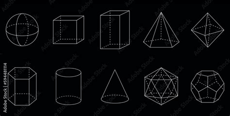 Vector De Stock 3d Geometric Shapes Square Cube Cuboid Pentagonal Pyramid Octahedron