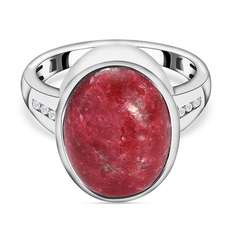 Norwegischer Thulit und weißer Zirkon Ring 925 Silber platiniert ca 7