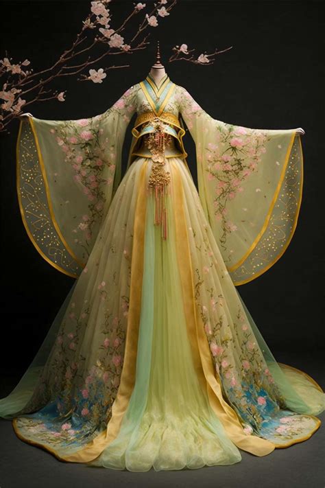 黄色蝴蝶刺绣汉服婚纱 全部作品 Ai绘画 素材集市