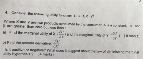 solved consider the following utility function u a