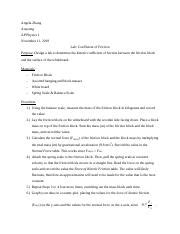 Lab Report Coefficient Of Friction Angela Zhang Auyeung AP Physics I November Lab