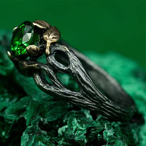 Forest Ring With Emerald Ring Of Natural Beauty Ring With Branch And