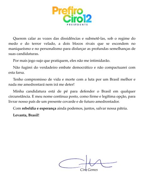 Blog Do Brito O Que Ciro Gomes Falou Em Seu Pronunciamento Confira