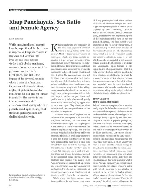Pdf Khap Panchayats And Womens Agency In India