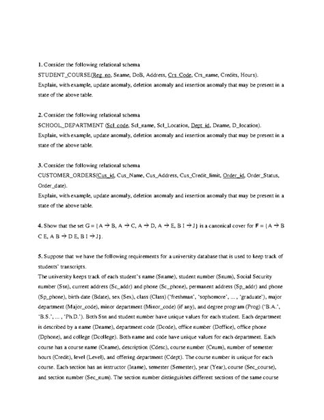 Normalization Sample Questions And Relational Schema Design Cs101 Studocu