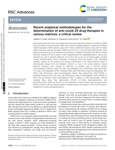 Pdf Recent Analytical Methodologies For The Determination Of Anti