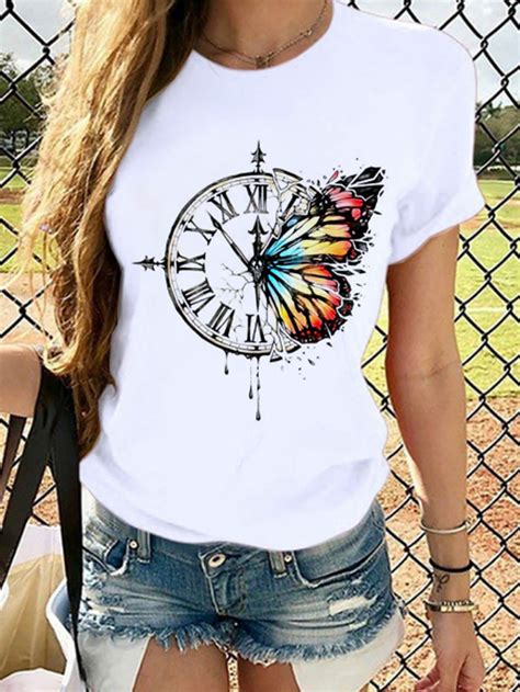 Femme T Shirt Tee Design Estampage à Chaud Papillon Imprimés Photos