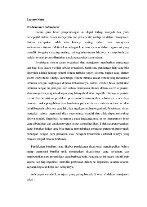 Lecture Notes Teori Manajemen Kontemporer Lecture Notes Pendekatan