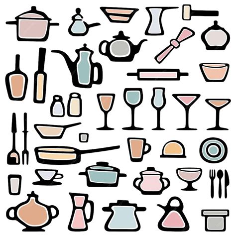 Premium Vector Kitchen Utensils Hand Drawn Vector Set Kitchenware Vector Illustration