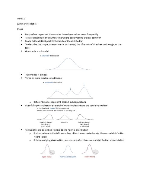 Week Notes Lecture Stats Week Summary Statistics Shape Body