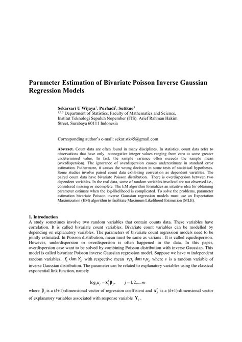 Pdf Parameter Estimation And Tests Of Statistical Hypotheses On Bivariate Poisson Inverse