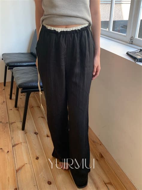 Vegetable 베지터블 뮬 배색 레이어드 스트링 밴딩 일자 와이드 팬츠 슬랙스 4color 유이르무이