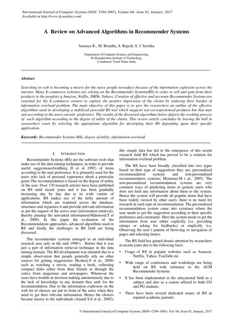 PDF A Review On Advanced Algorithms In Recommender Systems