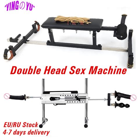 강력한 자동 진동기 더블 헤드 섹스 기계 BDSM 속박 섹스 가구 성인 에로틱 섹스 토이 for 여성 남성 Masturbator 섹스 기구 AliExpress