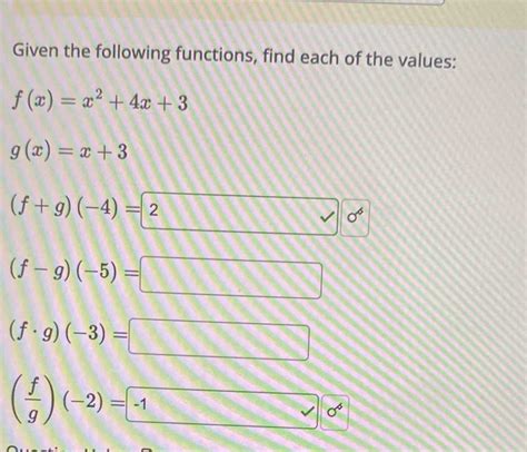 Solved Given The Following Functions Find Each Of The Values F X X