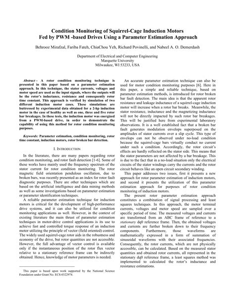 Pdf Condition Monitoring Of Squirrel Cage Induction Motors Fed By Pwm Based Drives Using A