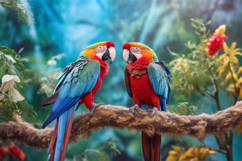 Premium Ai Image Beautiful Two Parrots Birds On Tree Branch Picture