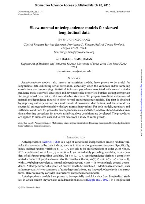 Pdf Skew Normal Antedependence Models For Skewed Longitudinal Data