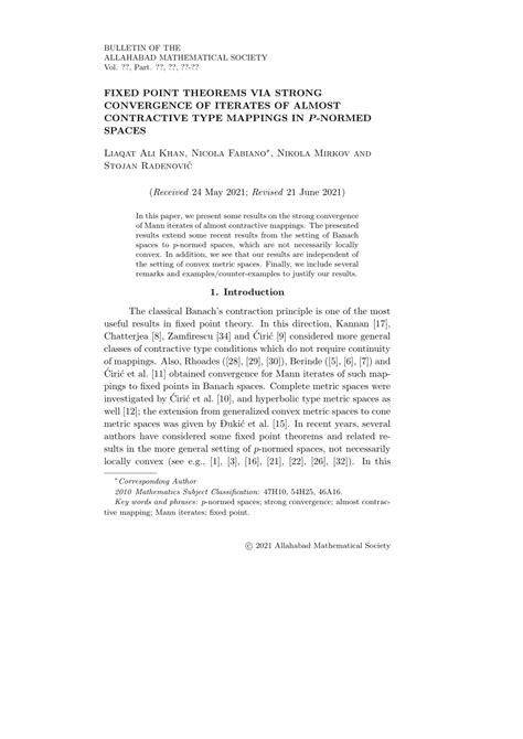 Pdf Fixed Point Theorems Via Strong Convergence Of Iterates Of Almost