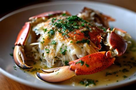 Premium Ai Image Roasted Dungeness Crab Garlic Buttery Sauce